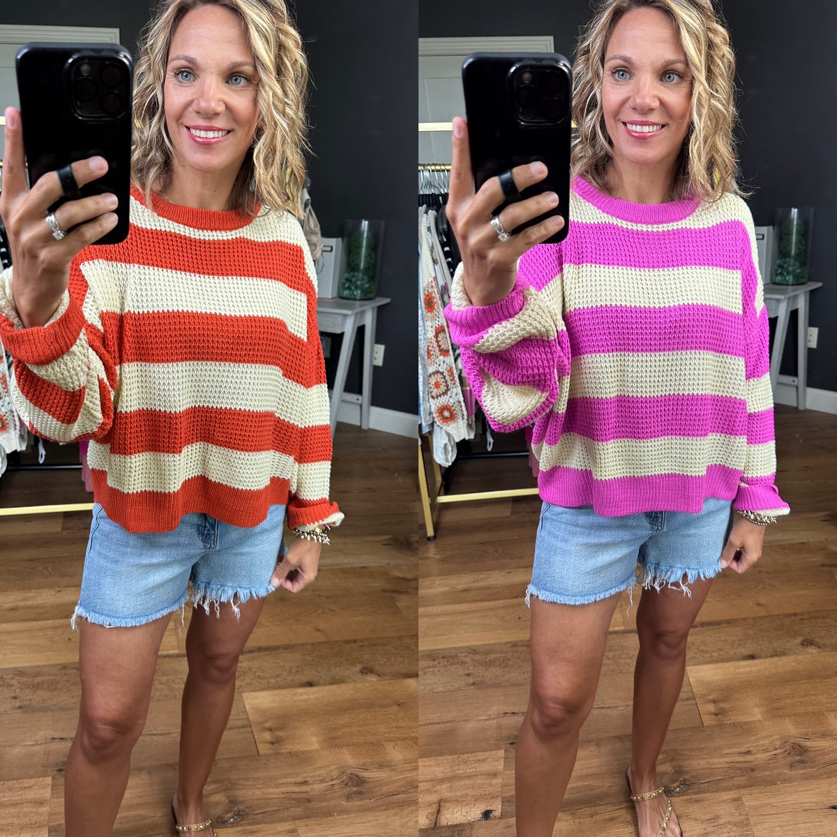 Set the Record Striped Boxy Knit Sweater - Multiple Options – Anna ...