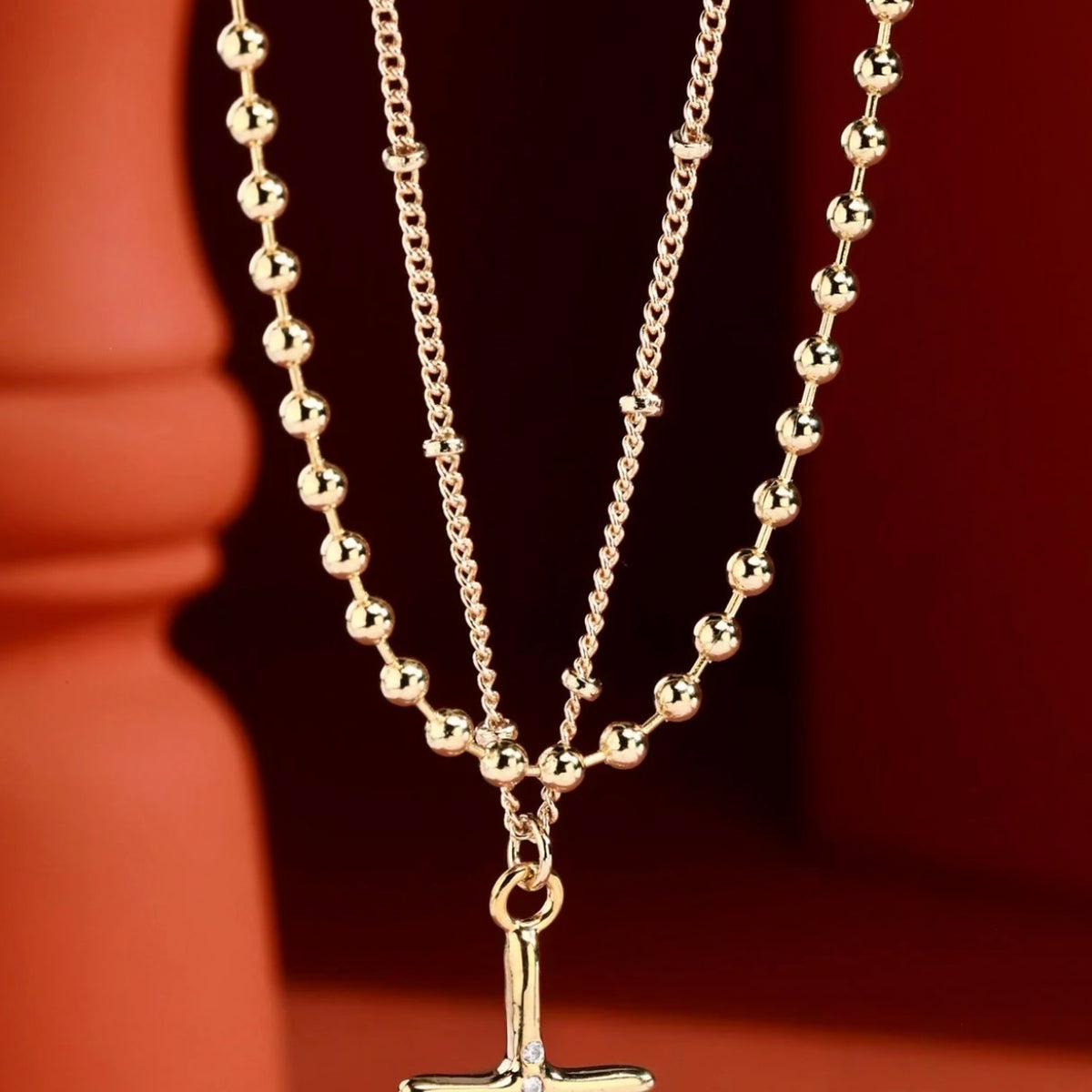 Double Chain Large Cross Necklace- Gold – Anna Kaytes Boutique