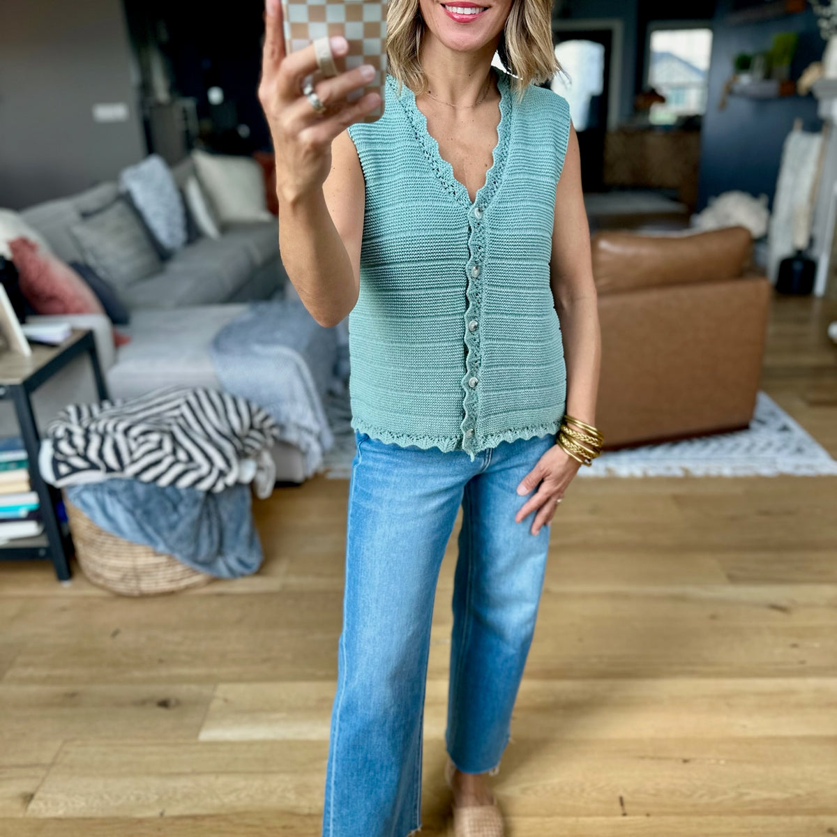 Only Reason Knit Button-Down Vest - Dusty Sage – Anna Kaytes Boutique